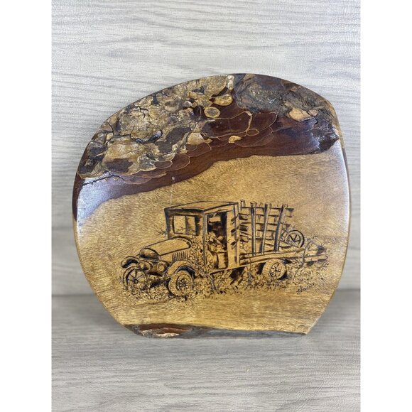 Unknown | Accents | Vtg Live Edge Wood Plaque Yosemite Old Truck Carved ...